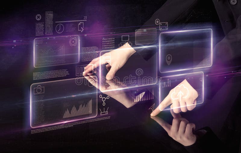 Hands Touching Interactive Table Stock Image - Image of future ...