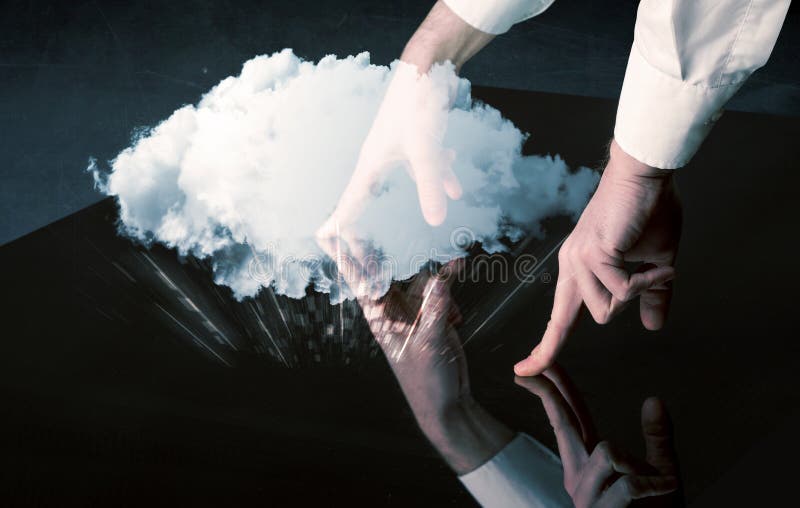 Hands Touching Interactive Table Stock Image - Image of cyber ...