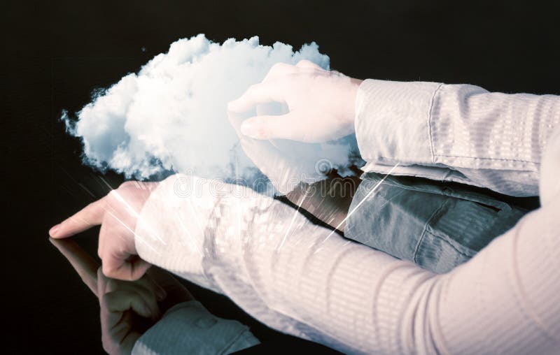 Hands Touching Interactive Table Stock Image - Image of cyber ...