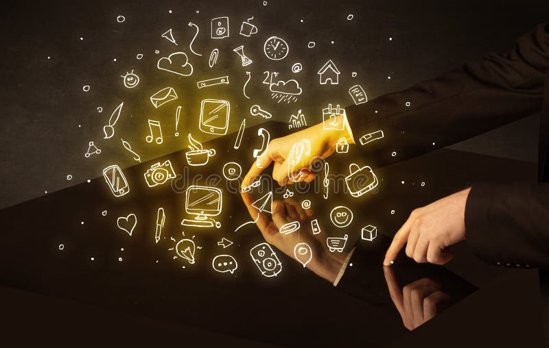 Hands Touching Interactive Table Stock Photo - Image of interface ...