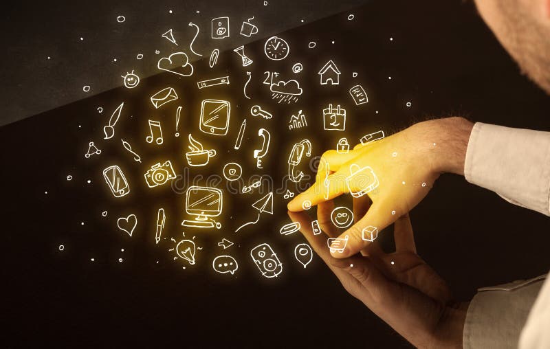 Hands Touching Interactive Table Stock Photo - Image of data, display ...