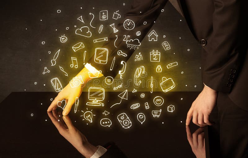 Hands Touching Interactive Table Stock Photo - Image of interface ...