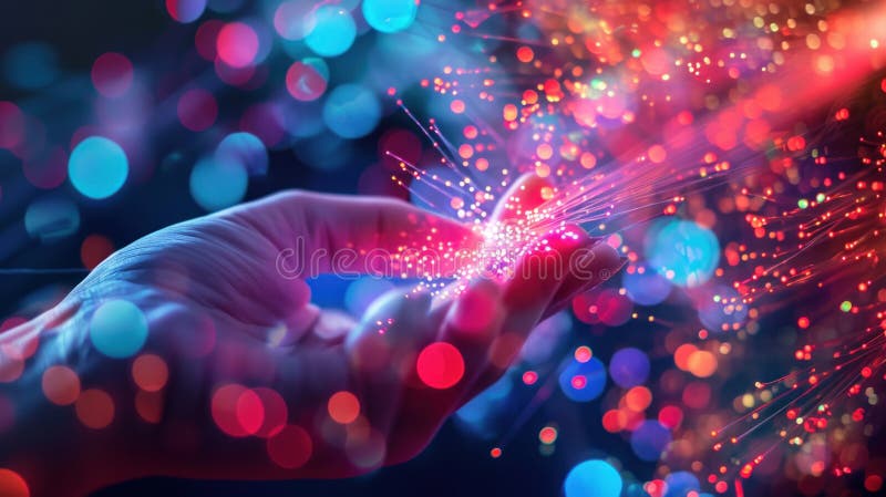 A Hands Touching Magical Glowing Object with Bokeh Background Stock ...