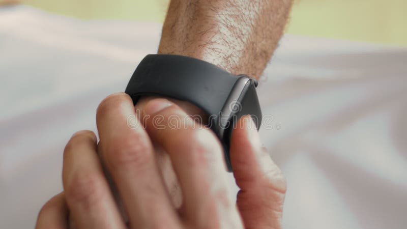 Hands Touching Smart Watch Vertical Closeup. Athlete Check Performance ...