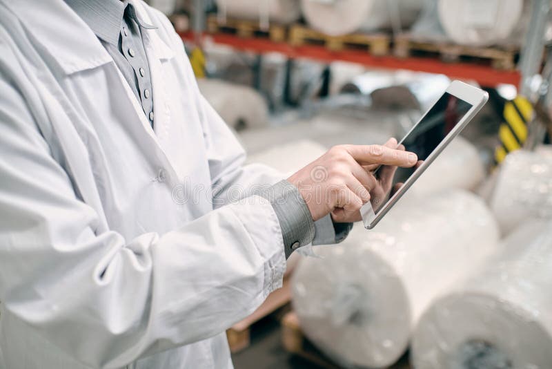 Hands Touching Tablet Screen, Working at Factory Stock Photo - Image of ...