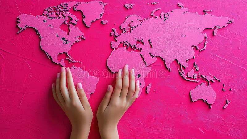 A Pink World Map with an Airplane on it, in the Style of Pop Inspo ...