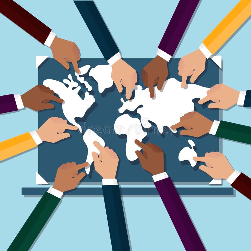 Hands touching world map stock vector. Illustration of human - 47955797