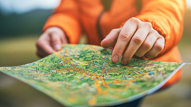 Hands Trace Route on Map, Symbolizing Journey, Planning, and Achieving ...