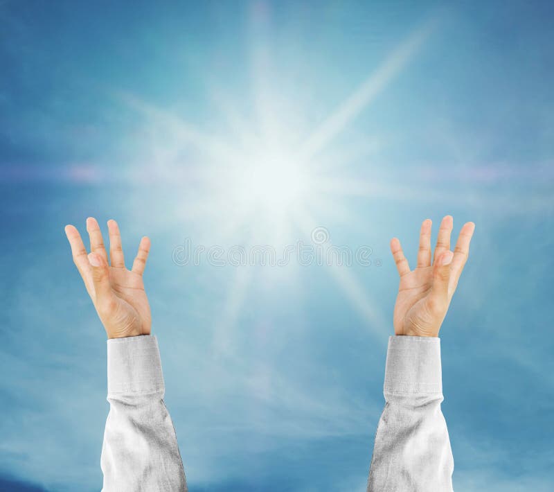 Hands Trying To Reach on the Sky with Sunshine Rays Stock Image - Image ...
