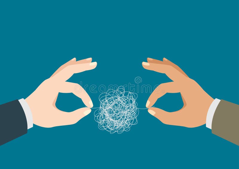 Hands Trying To Untangle the Tangled Thread Stock Vector - Illustration ...
