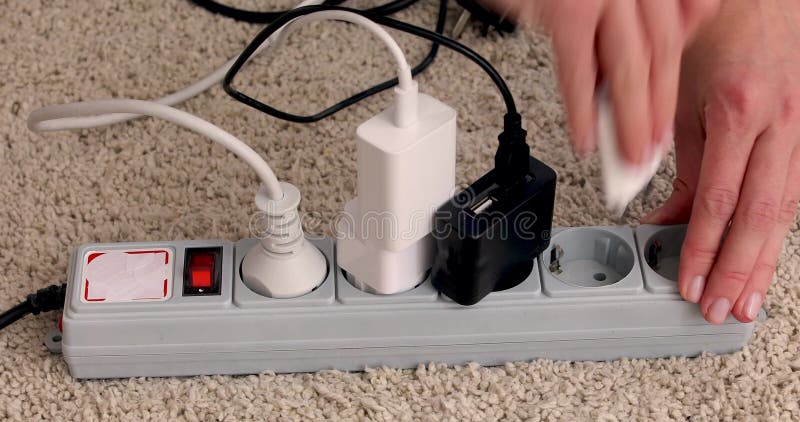 Hands Turn on and Plug Wires from Electricity Switch Stock Video ...