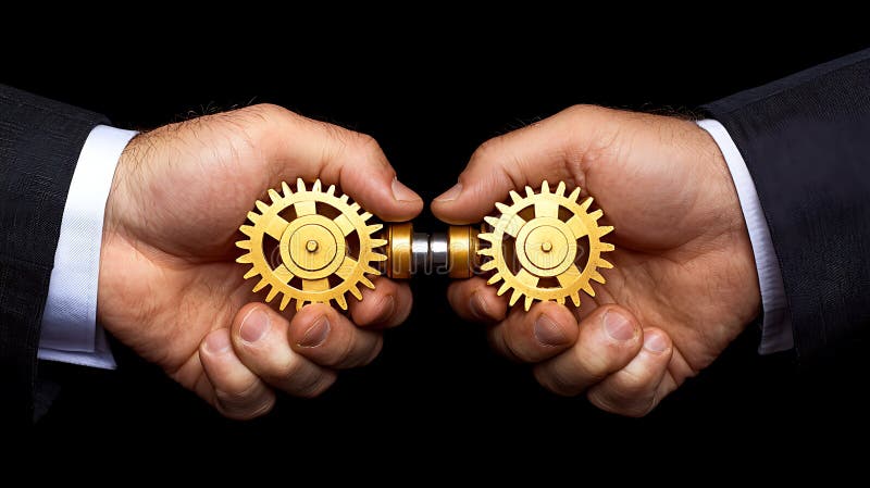 Hands Turning Gears in a Metaphorical System Stock Illustration ...