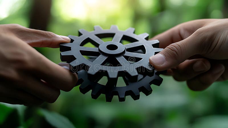 Hands Turning Gears in Metaphorical System Stock Illustration ...