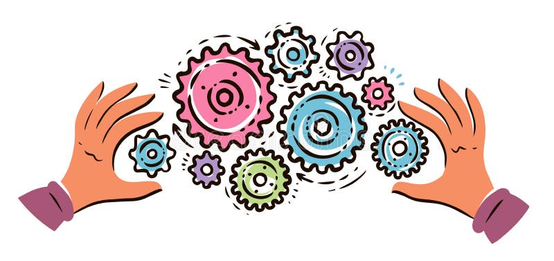 Hands Turning Gears. Teamwork and Integration Concept. Vector ...