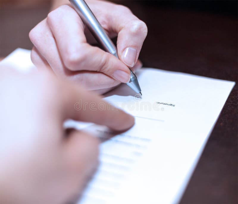 Hands of Two People Signed the Document. Stock Photo - Image of ...