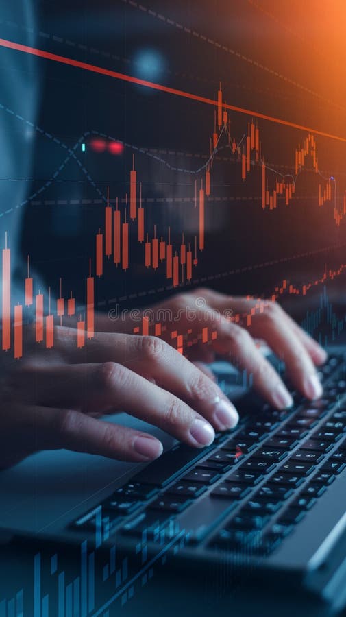 Hands Typing, Surrounded by Dynamic Financial Graph, Representing Stock ...