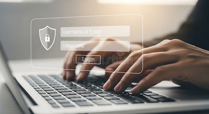 Secure Online Login: Hands Typing Password on Laptop Stock Illustration ...