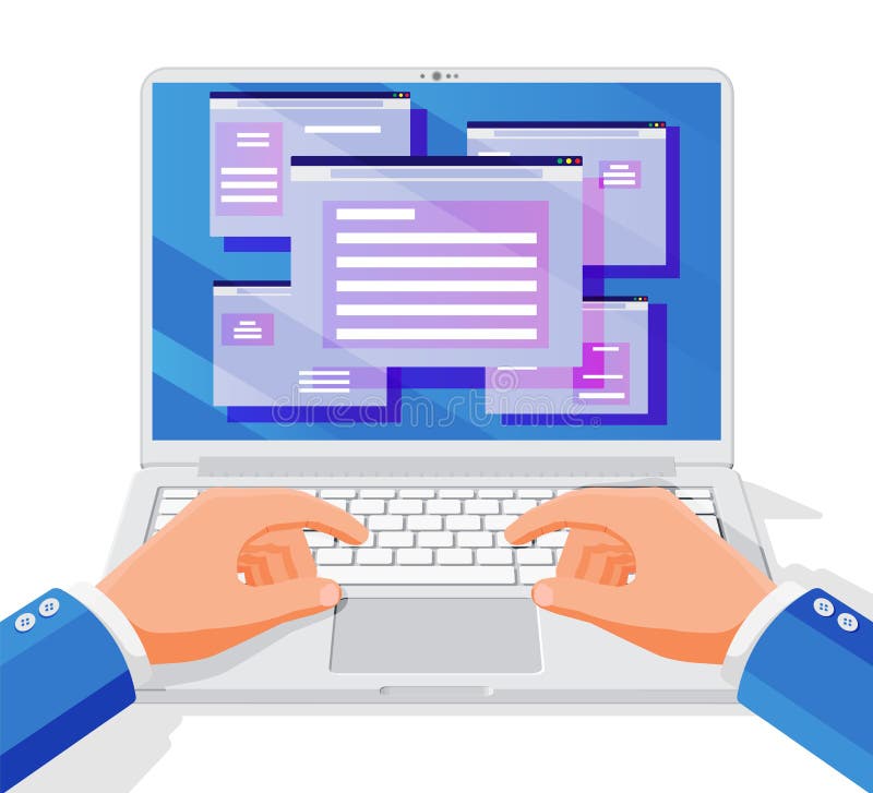 Hands Type or Print on Laptop Keyboard Stock Vector - Illustration of ...