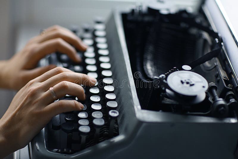 Hands on Typewriter Keyboard Stock Image - Image of email, hand: 55257569