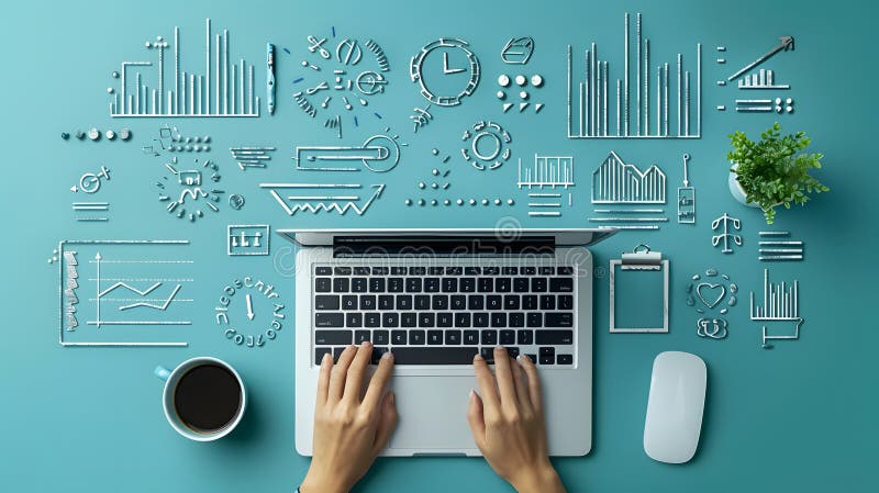 Productive Workspace - Hands Typing Away on Laptop Stock Illustration ...