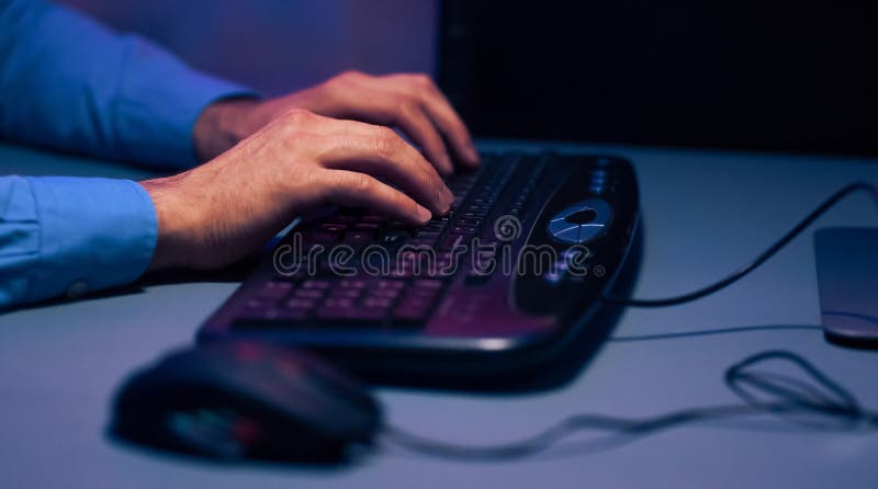 Hands Typing on a Black Keyboard at Night Stock Photo - Image of coder ...