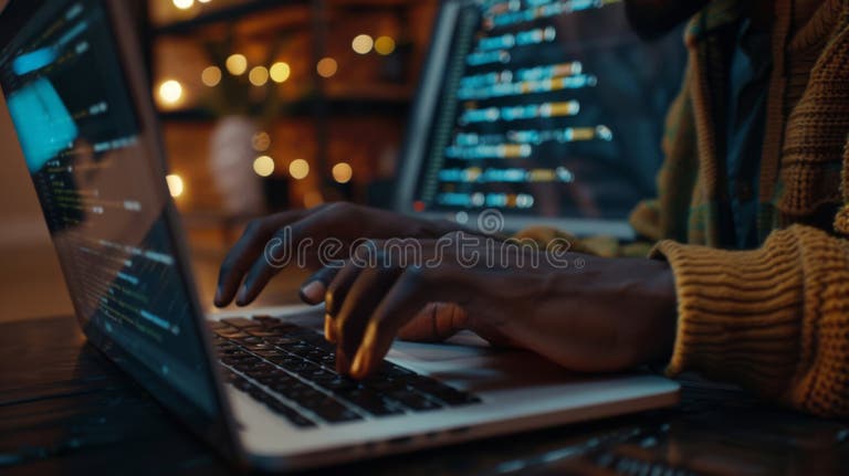 Hands Typing Code at Night. AI Generated Stock Photo - Image of ...