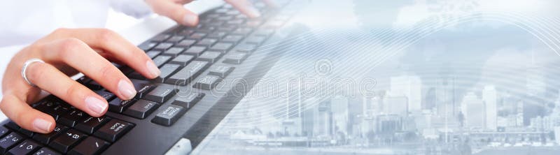 Hands Typing on Computer Keyboard. Stock Image - Image of banner ...