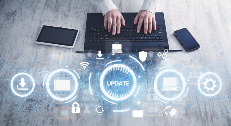 Hands Typing in Computer Keyboard. Installing Software Update Process ...