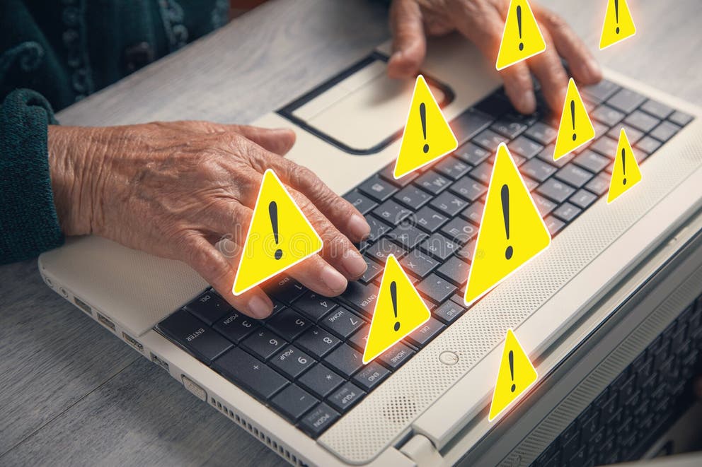 Hands Typing in Computer Keyboard. Warning. Digital Technology System ...