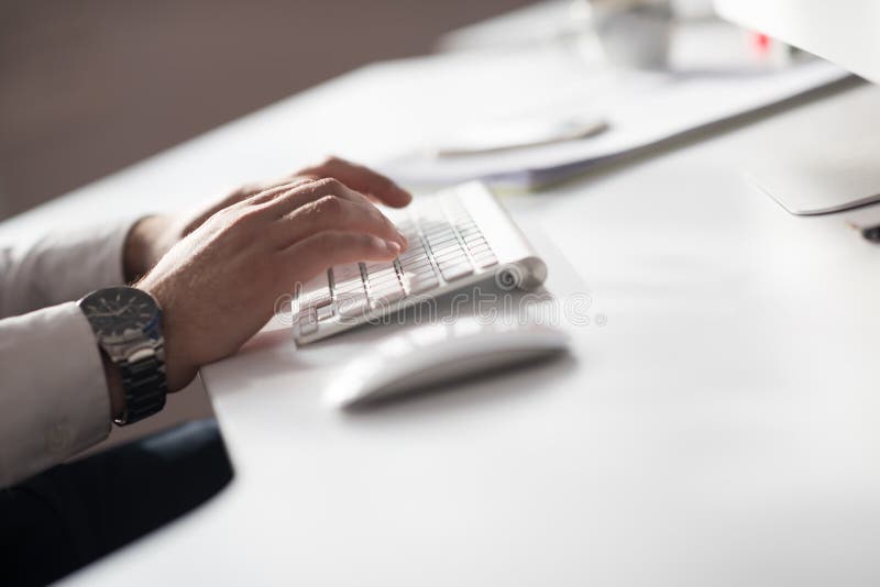 Hands Typing on Desktop Computer Stock Photo - Image of desk ...