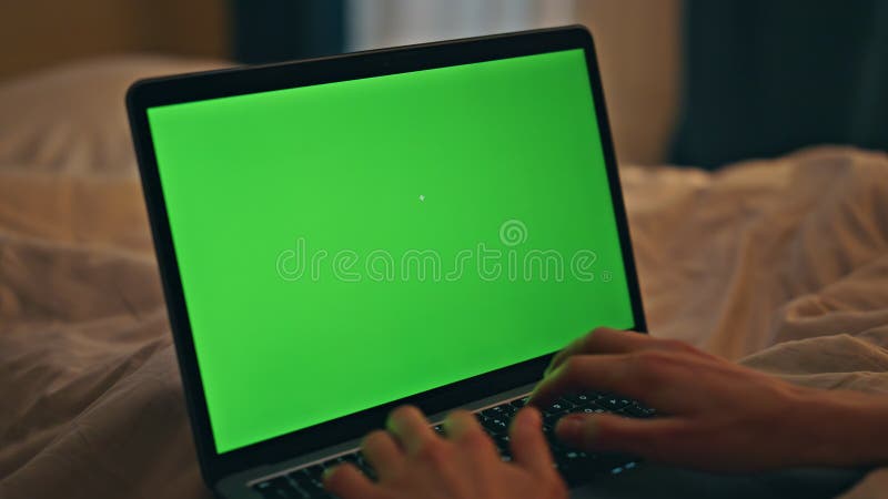 Hands Typing Home Chromakey Laptop at Night Closeup. Evening Person ...