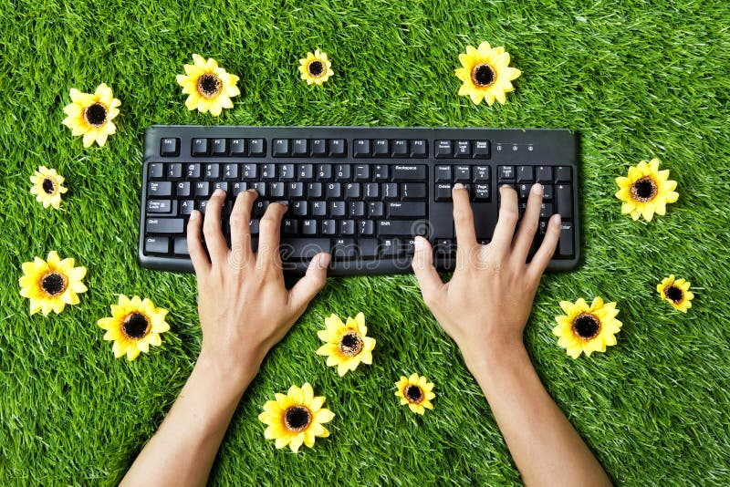 Keyboard on grass stock photo. Image of lawn, mobility - 24207560