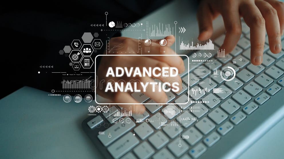 Hands Typing On Keyboard With Advanced Analytics Graphics Overlay And Data Visualization