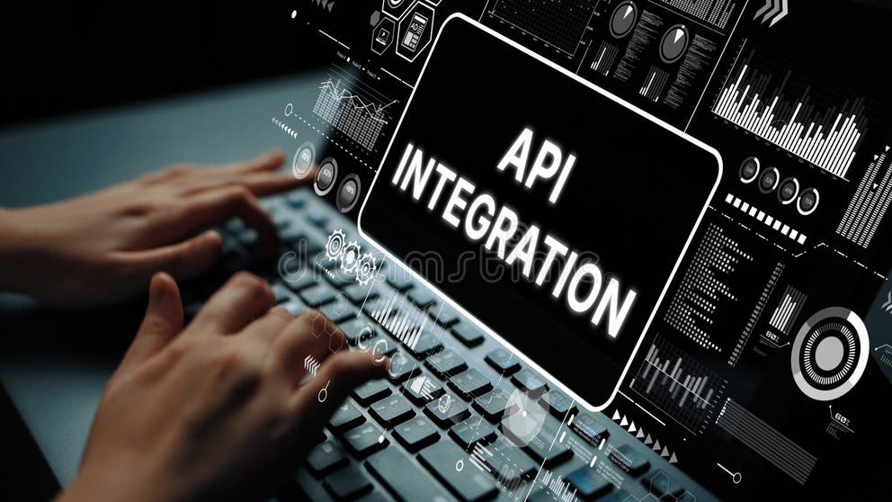 Hands Typing on Keyboard with API Integration Concept Graphic in ...