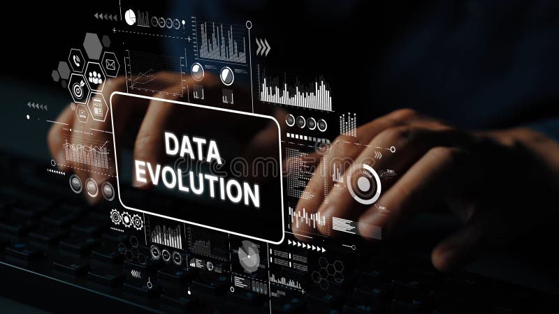 Hands Typing on Keyboard with Data Evolution Concept and Digital Graphs ...