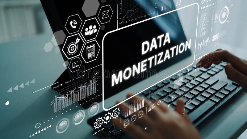 Hands Typing on Keyboard with Data Monetization Concept and Digital ...