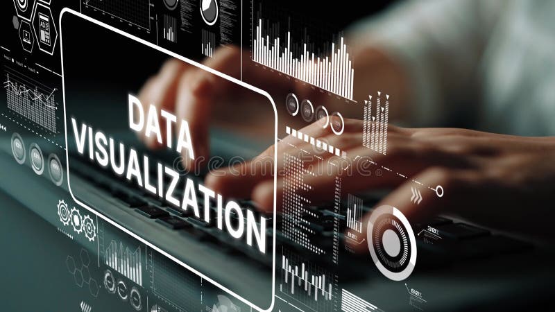 Hands Typing on Keyboard with Data Visualization Graphics and Digital Charts in Modern Workspace ...