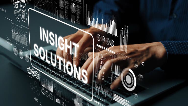 Hands Typing on Keyboard with Data Visualization and Insight Solutions ...