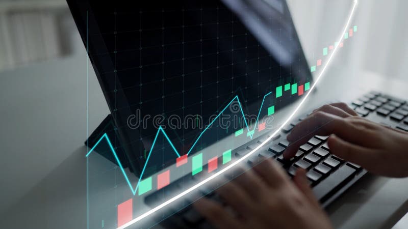 Hands Typing on Keyboard with a Digital Graph Overlay Showcasing ...