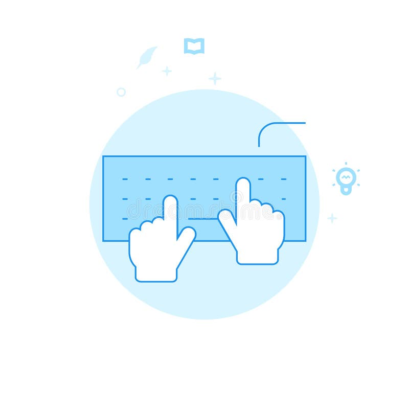 Hands Typing on Keyboard Flat Vector Illustration, Icon. Light Blue ...