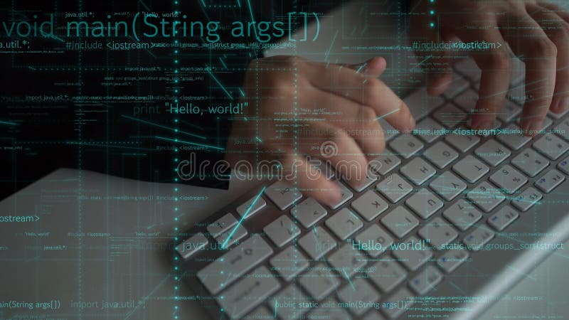Hands Typing on a Keyboard with Focus on Code Displayed on a Screen Showing Programming Language ...