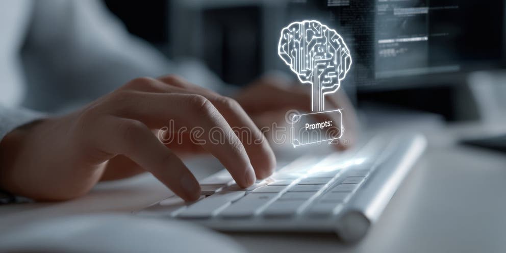 Hands Typing on a Keyboard with an Illustration of an Artificial ...