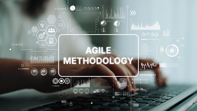 Hands Typing on Keyboard with Overlay of Agile Methodology Graphics and Data Visualization ...