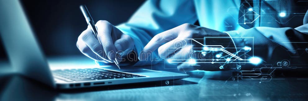 Hands Typing on Keyboard. Programming Online Database. Data Processing ...