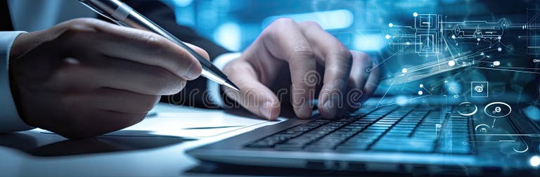 Hands Typing on Keyboard. Programming Online Database. Data Processing ...