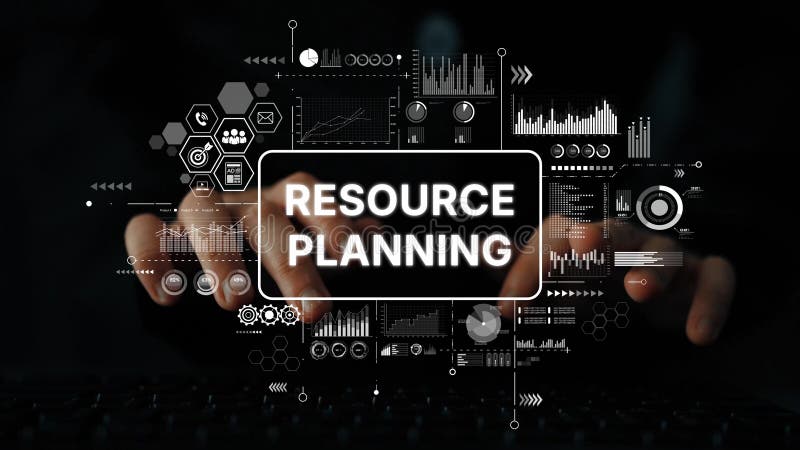 Hands Typing on Keyboard with Resource Planning Graphic Design and Data Analysis Visual Elements ...