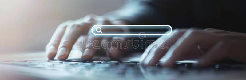 Hands Typing on Keyboard with Search Engine Interface - Technology and ...