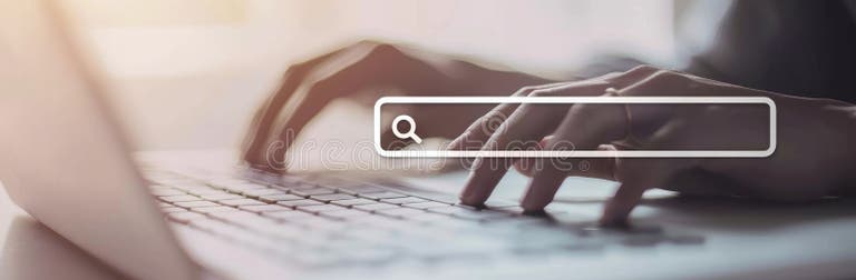Hands Typing on Keyboard with Search Engine Interface - Technology and ...