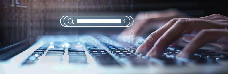 Hands Typing on Keyboard with Search Engine Interface - Technology and ...