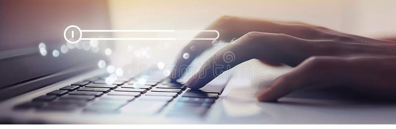 Hands Typing on Keyboard with Search Engine Interface - Technology and ...